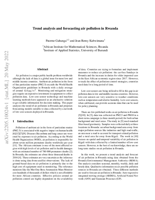 (PDF) Trend analysis and forecasting air pollution in Rwanda
