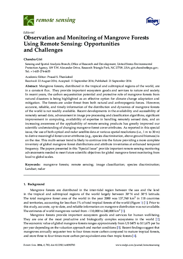 (PDF) Observation and Monitoring of Mangrove Forests Using Remote Sensing: Opportunities and ...