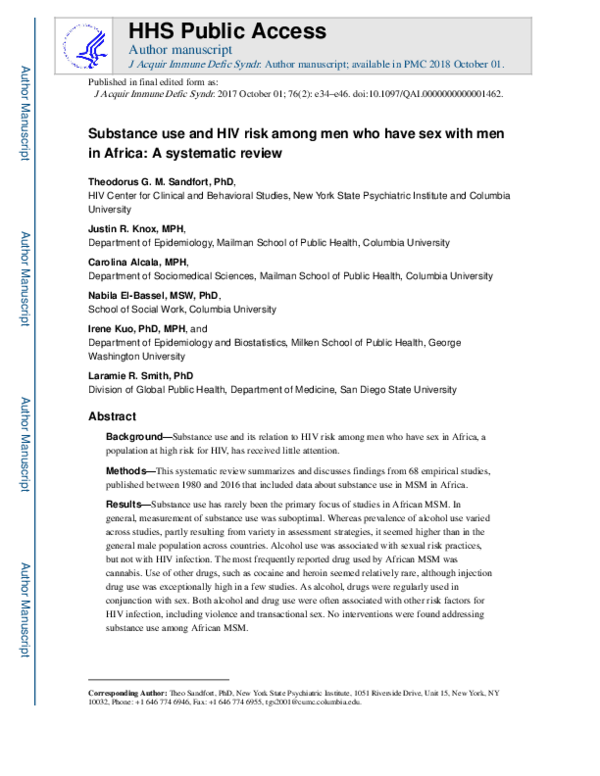 (PDF) Substance Use and HIV Risk Among Men Who Have Sex With Men in ...