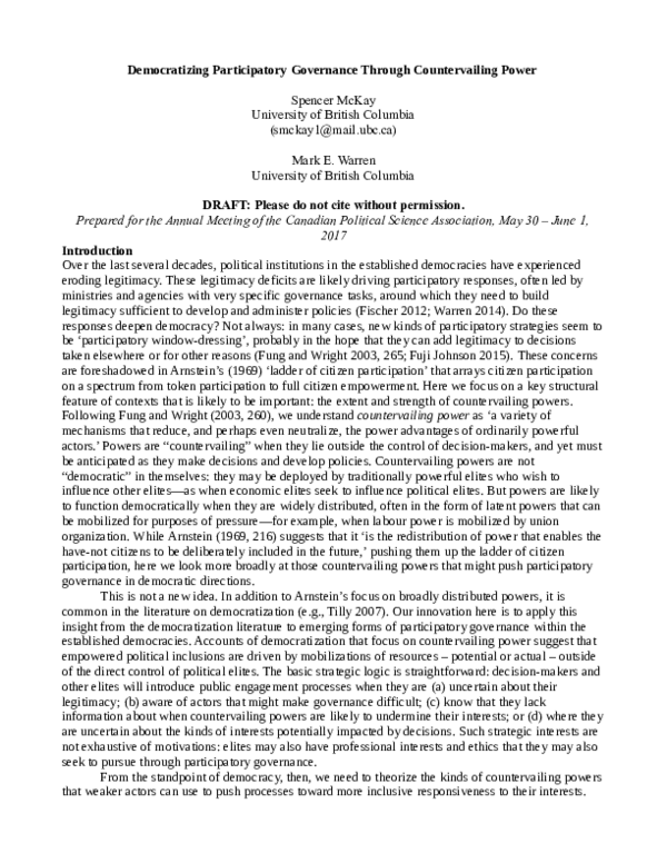 (PDF) Democratizing participatory governance through countervailing power