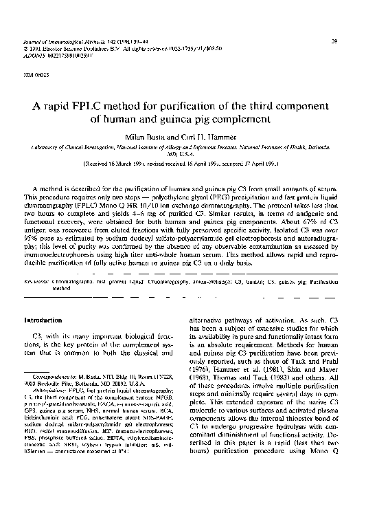 (PDF) A rapid FPLC method for purification of the third component of ...