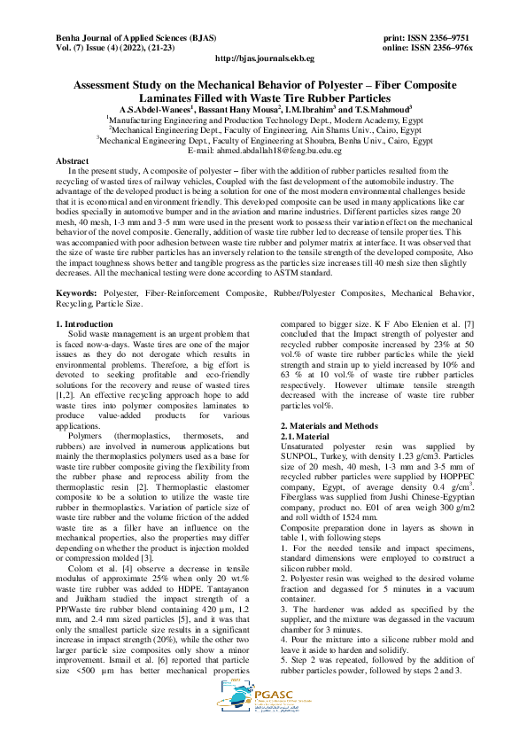 (PDF) Assessment Study on the Mechanical Behavior of Polyester -Fiber ...