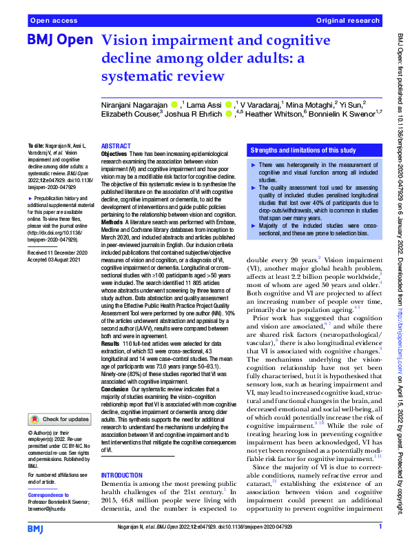 (PDF) Vision impairment and cognitive decline among older adults: a ...