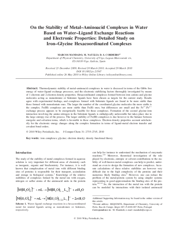 (PDF) On the stability of metal-aminoacid complexes in water based on ...