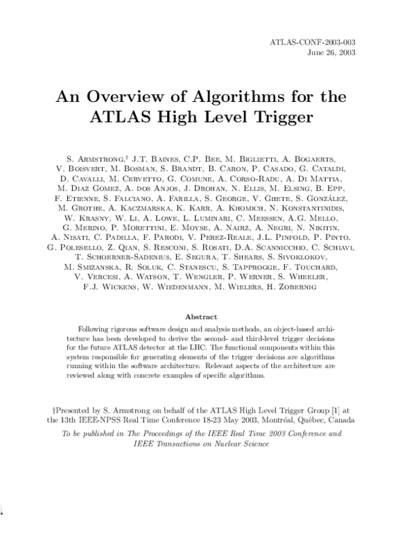 Pdf An Overview Of Algorithms For The Atlas High Level Trigger