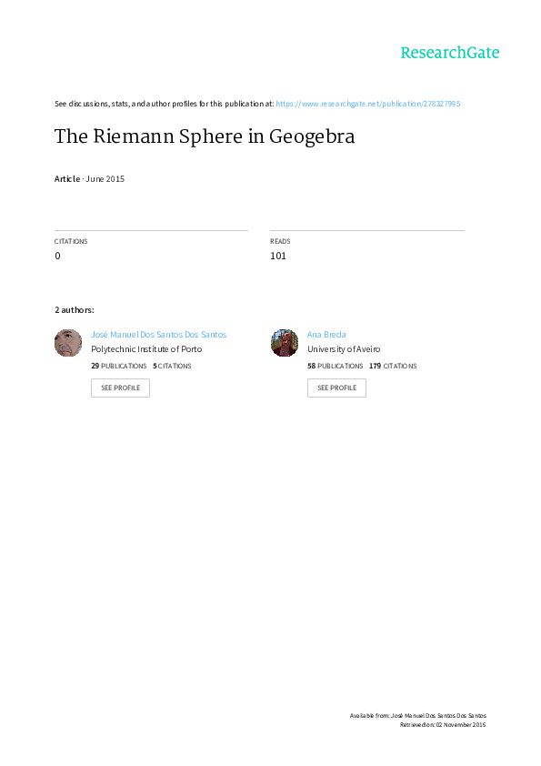 (PDF) The Riemann Sphere in Geogebra