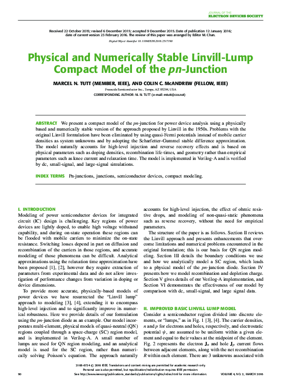 (PDF) Physical and Numerically Stable Linvill-Lump Compact Model of the ...