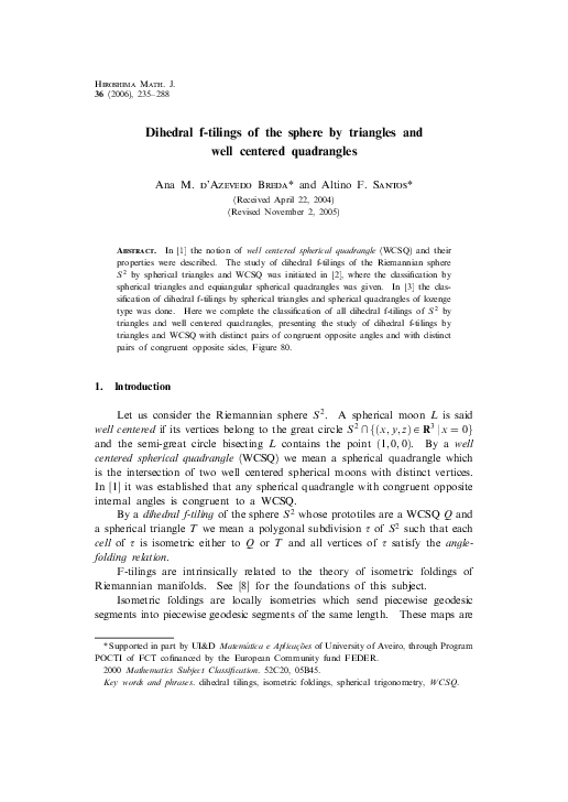 (PDF) Dihedral $f$-tilings of the sphere by triangles and well centered ...