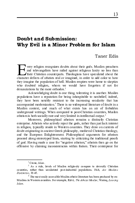 (DOC) Doubt and Submission: Why Evil is a Minor Problem for Islam