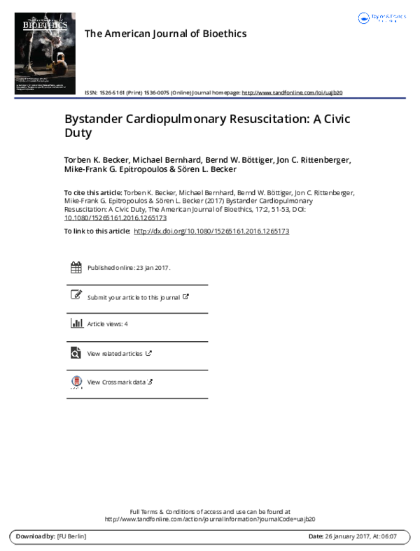 (PDF) Bystander Cardiopulmonary Resuscitation: A Civic Duty | Mike ...