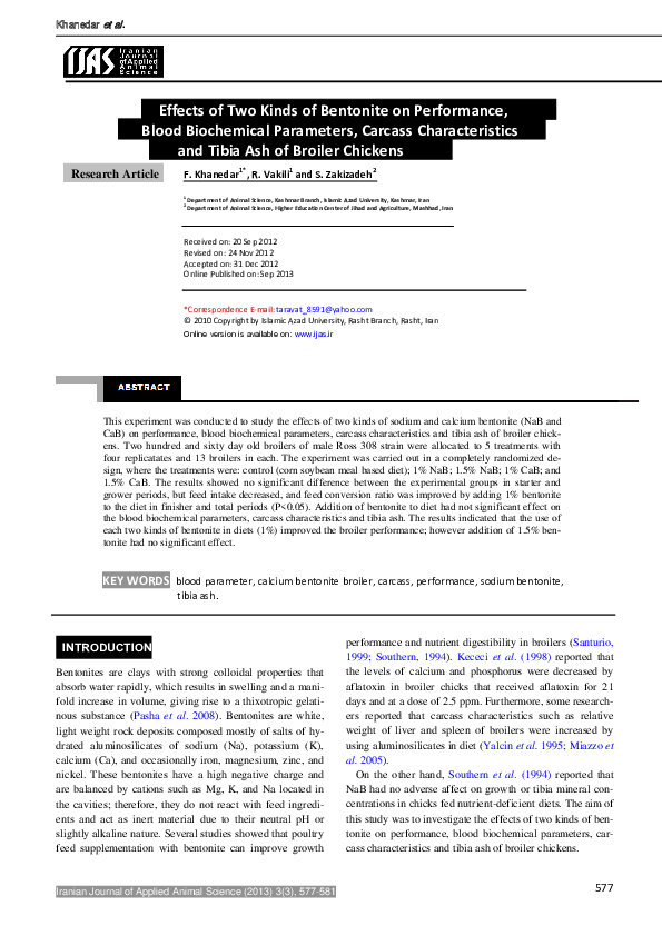 (PDF) Effects of Two Kinds of Bentonite on Performance, Blood ...