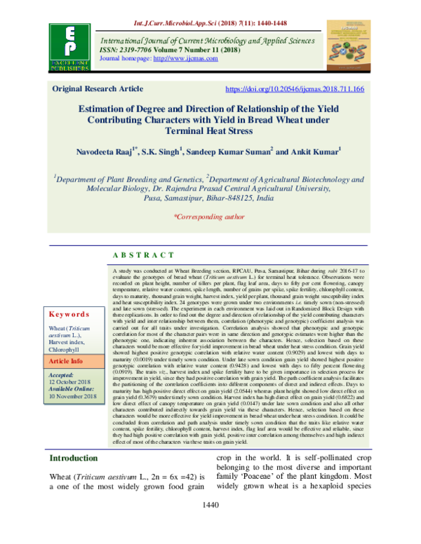 (PDF) Estimation of Degree and Direction of Relationship of the Yield Contributing Characters ...