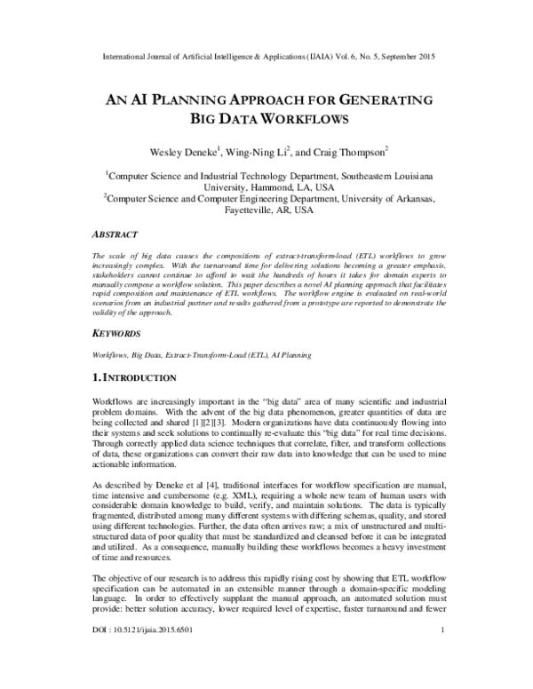 (PDF) An AI Planning Approach for Generating Big Data Workflows