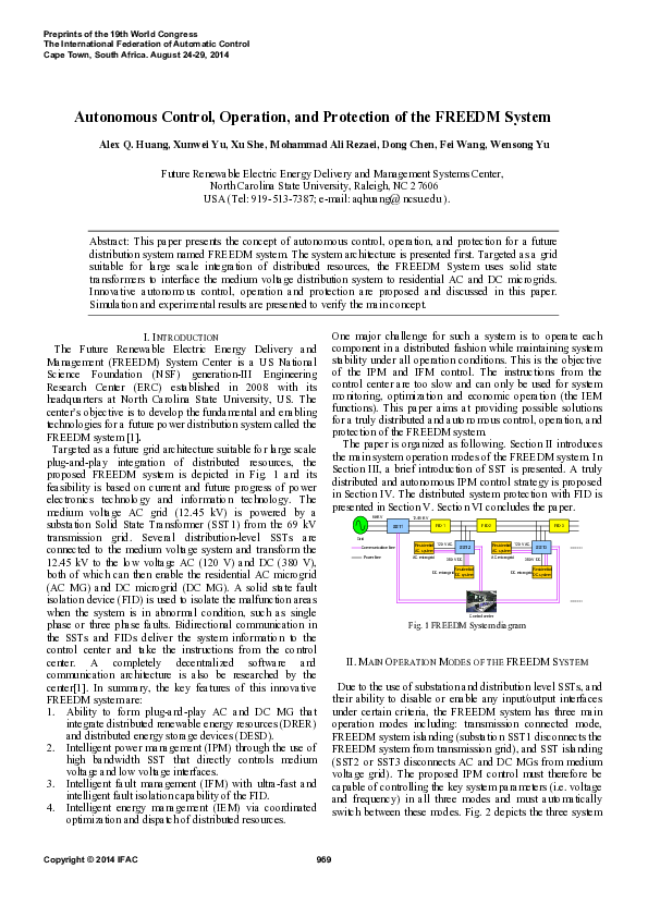 (PDF) Autonomous Control, Operation, and Protection of the FREEDM System | Wensong Yu - Academia.edu