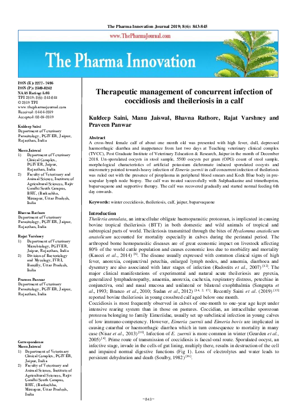 (PDF) Therapeutic management of concurrent infection of coccidiosis and ...