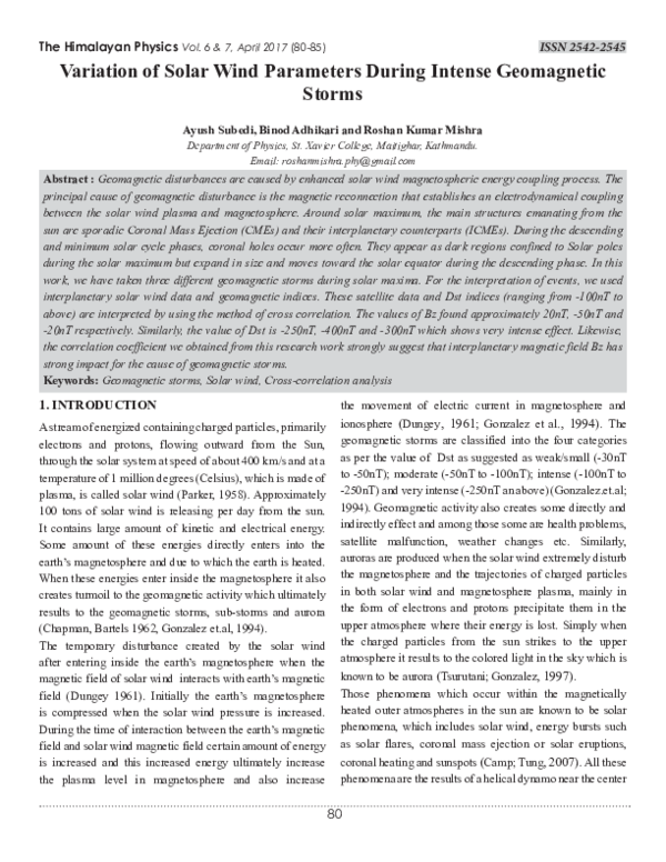 (PDF) Solar Wind Variations During Intense Geomagnetic Storms