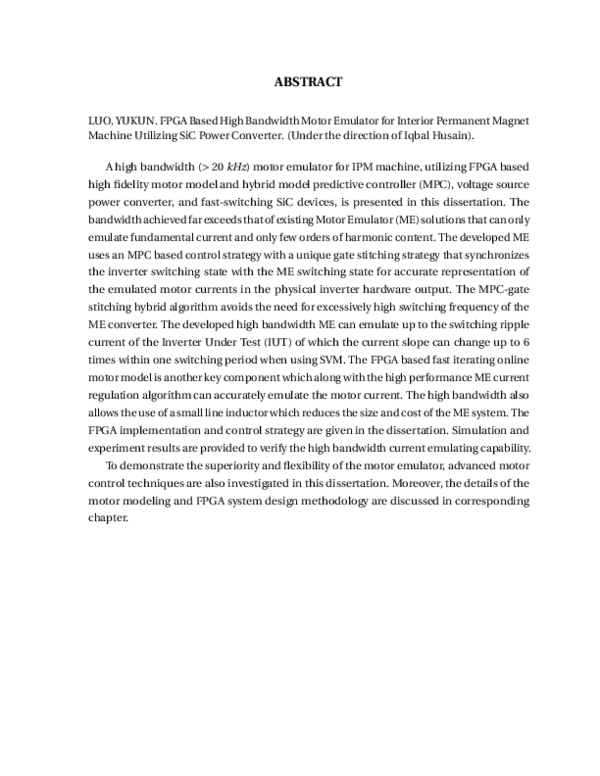 Pdf Fpga Based High Bandwidth Motor Emulator For Interior Permanent