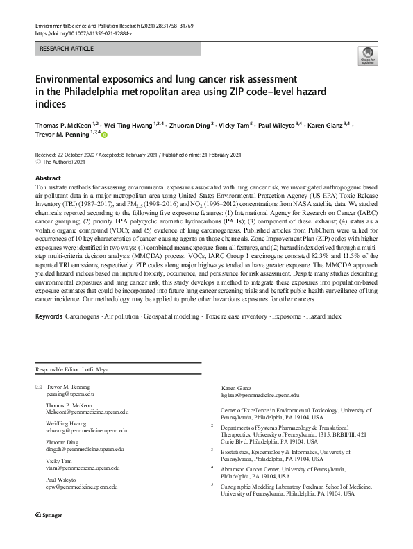 (PDF) Environmental exposomics and lung cancer risk assessment in the ...