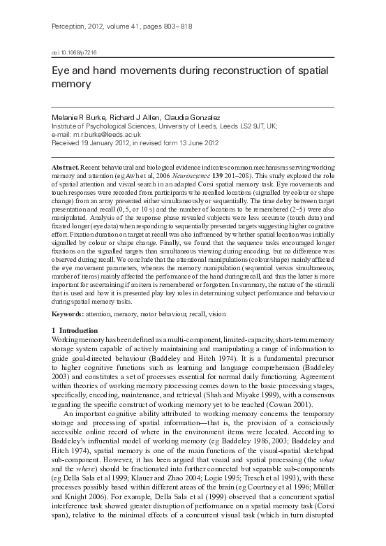 (PDF) Eye and Hand Movements in Spatial Memory
