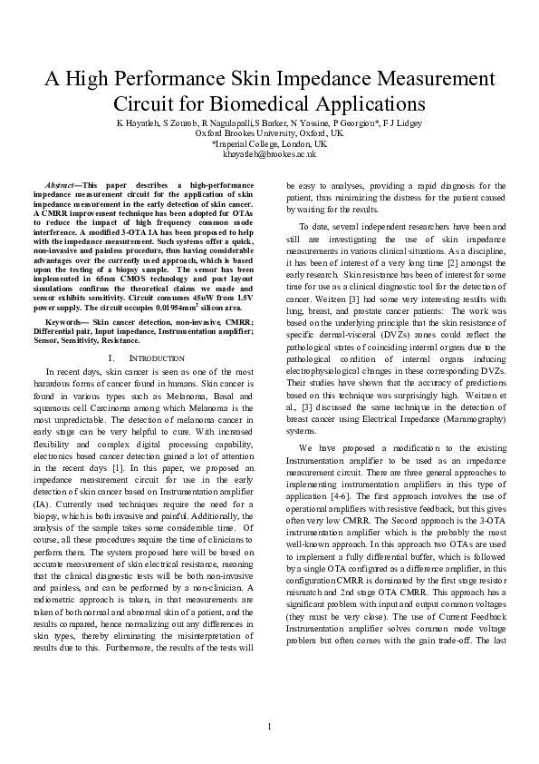 (PDF) A High-Performance Skin Impedance Measurement Circuit for ...