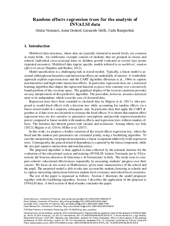 (PDF) Random effects regression trees for the analysis of INVALSI data