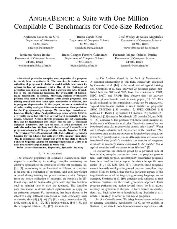 (PDF) ANGHABENCH: One Million C Benchmarks for Compiler Training