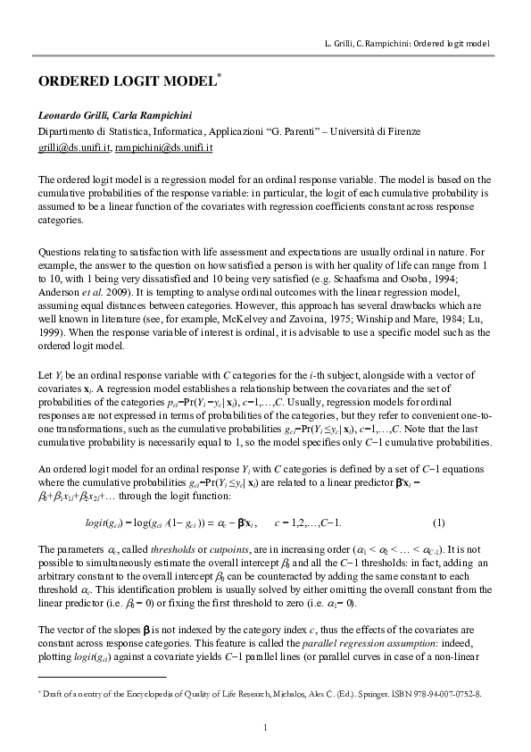 (PDF) Ordered Logit Model | Leonardo Grilli - Academia.edu