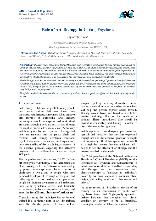(PDF) Role of Art Therapy in Curing Psychosis