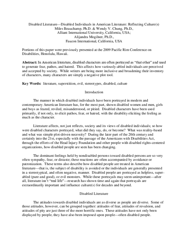 (PDF) Disabled Literature Disabled Individuals in American Literature ...