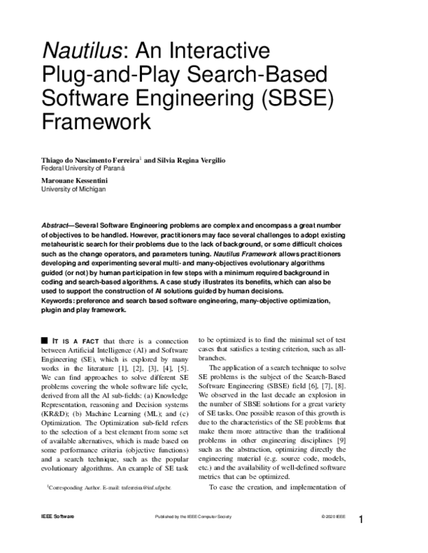 (PDF) Nautilus: An Interactive Plug-and-Play Search-Based Software Engineering Framework