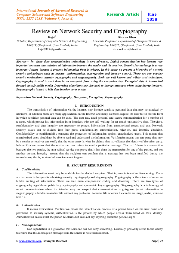 (PDF) Review on Network Security and Cryptography