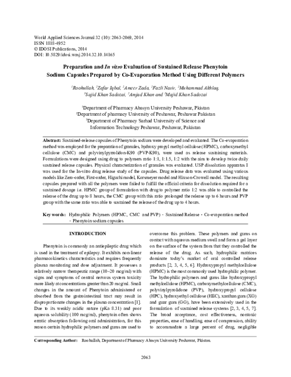 Pdf Preparation And In Vitro Evaluation Of Sustained Release Phenytoin Sodium Capsules