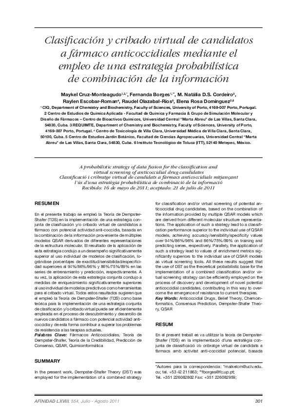 (PDF) Clasificación y cribado virtual de candidatos a fármaco ...