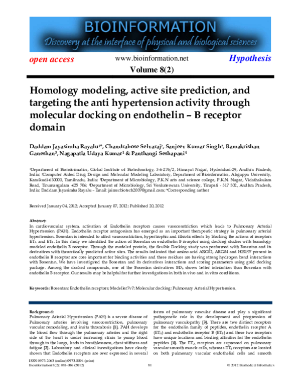 (PDF) Homology modeling, active site prediction, and targeting the anti ...