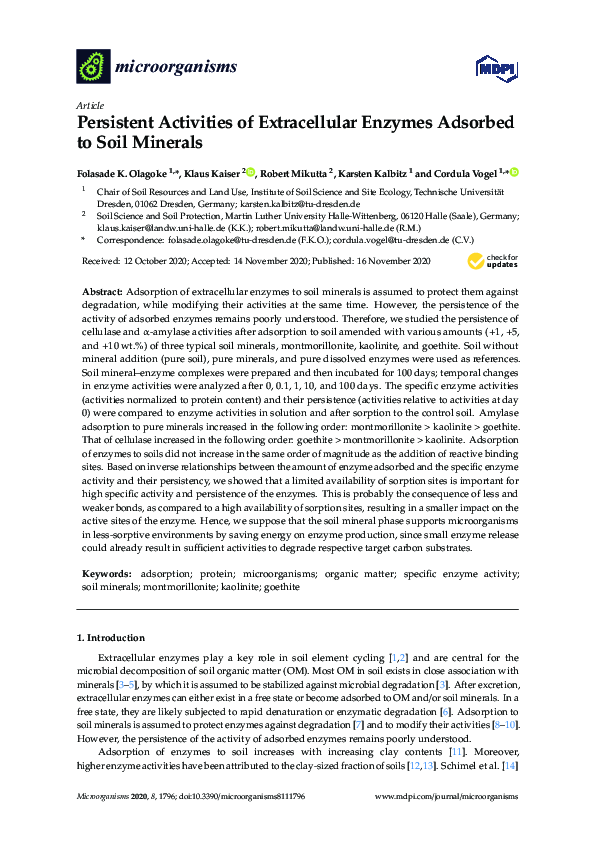 (PDF) Persistent Activities of Extracellular Enzymes Adsorbed to Soil ...