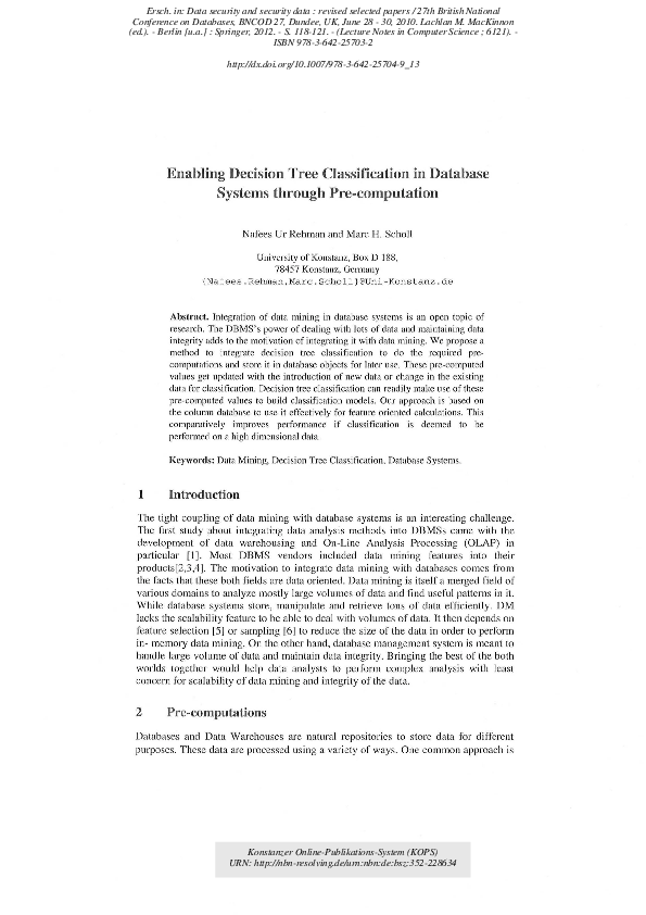 (PDF) Integrating Decision Tree Classification in DBMS through Pre-computation
