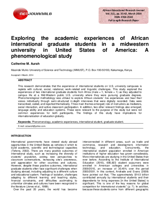 (PDF) Exploring the academic experiences of African international ...