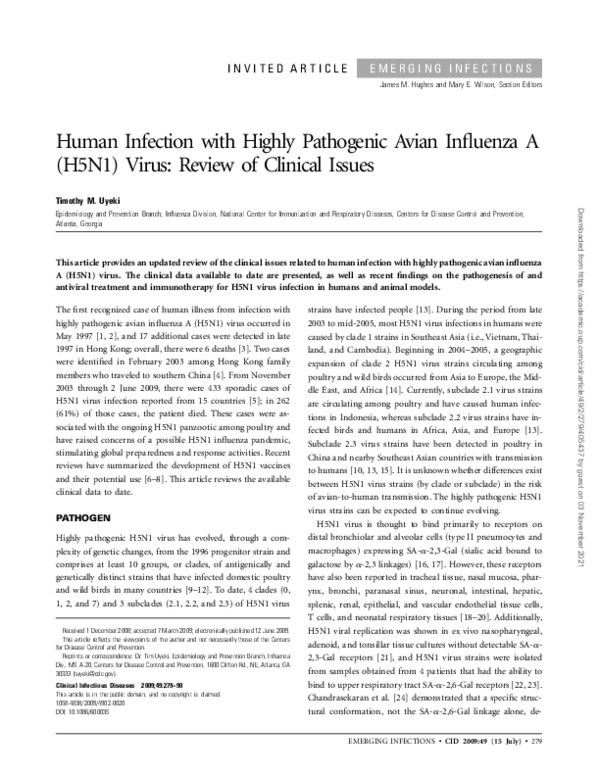 (PDF) Human Infection with Highly Pathogenic Avian Influenza A (H5N1) Virus: Review of Clinical ...