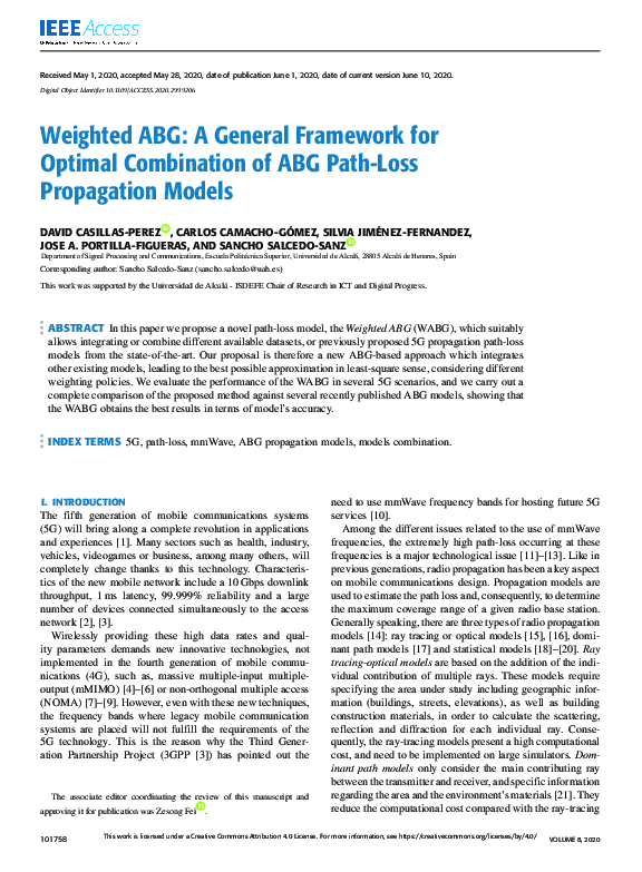 (PDF) Weighted ABG: A General Framework for Optimal Combination of ABG Path-Loss Propagation Models