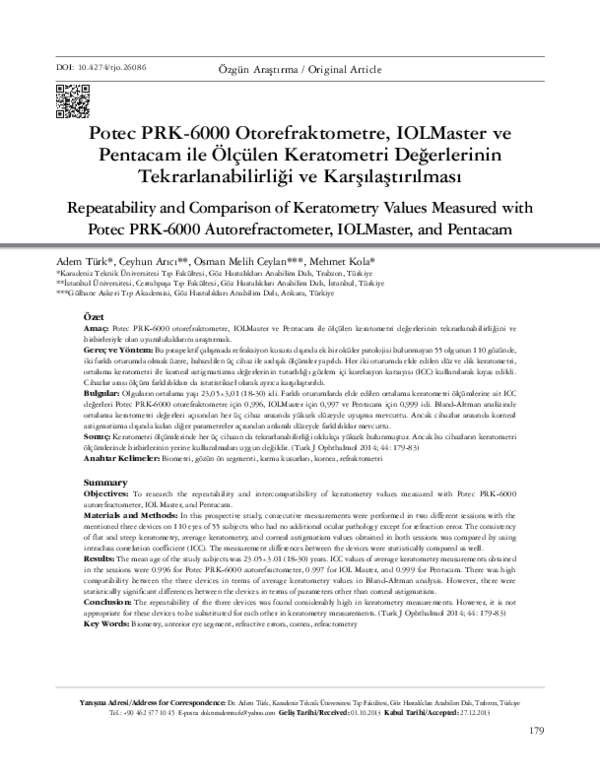(PDF) Potec PRK-6000 Otorefraktometre, IOLMaster ve Pentacam ile ...