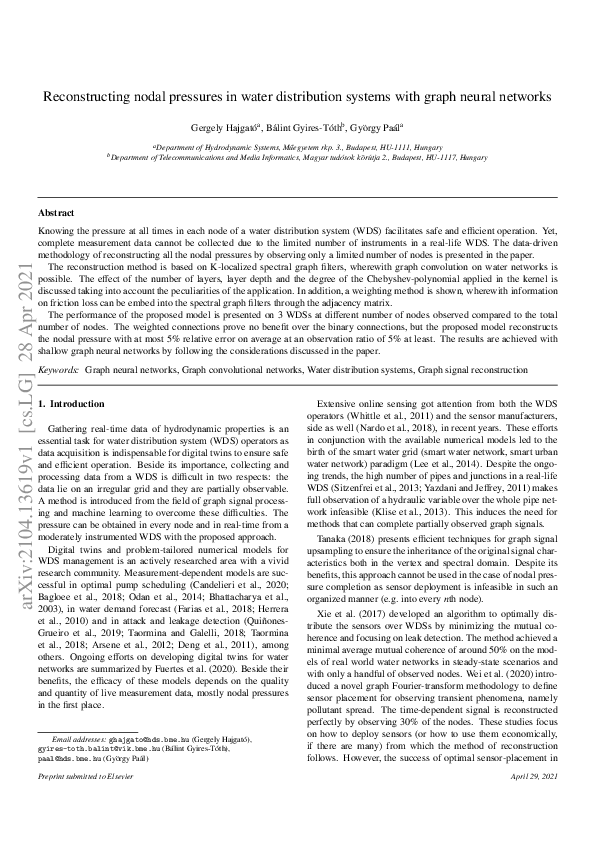 Pdf Reconstructing Nodal Pressures In Water Distribution Systems With Graph Neural Networks