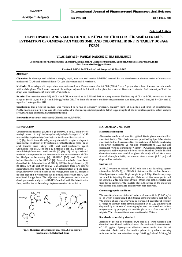 (PDF) Development and Validation of RP-HPLC Method for the Simulteneous Estimation of Olmesartan ...
