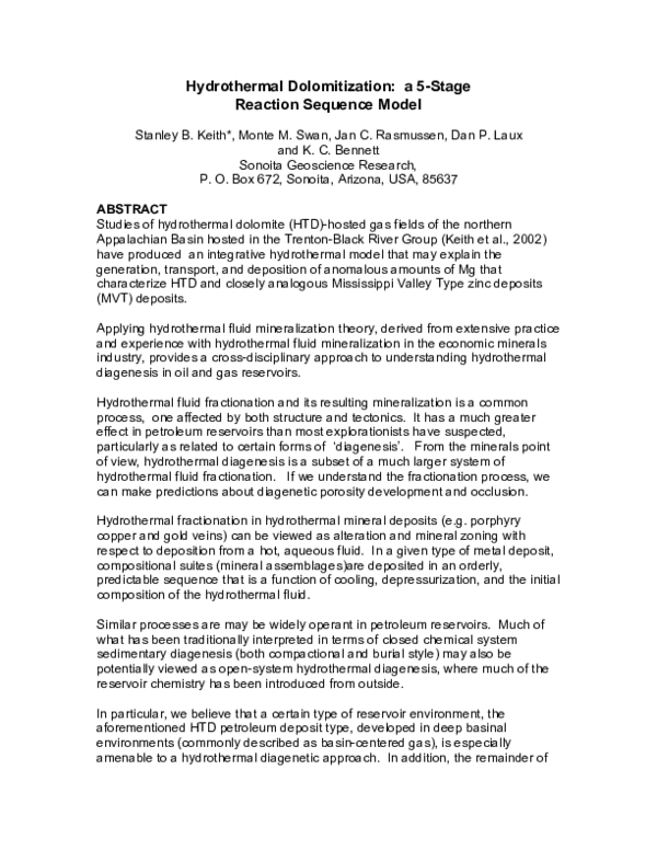 (PDF) Hydrothermal Dolomitization: a 5-Stage Reaction Sequence Model