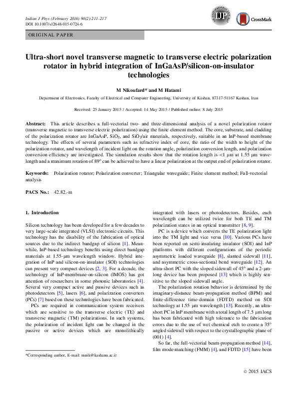 (PDF) Ultra-short novel transverse magnetic to transverse electric polarization rotator in ...
