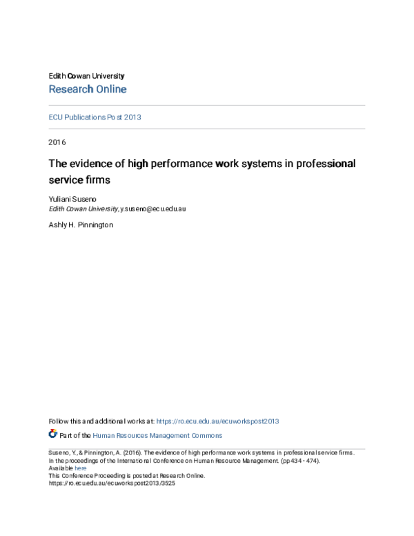 (PDF) The evidence of high performance work systems in professional ...