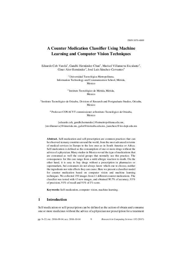 (PDF) A Counter Medication Classifier Using Machine Learning and Computer Vision Techniques ...