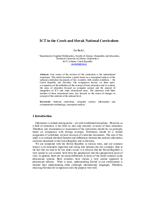 (PDF) ICT in the Czech and Slovak National Curriculum | Jan Berki ...
