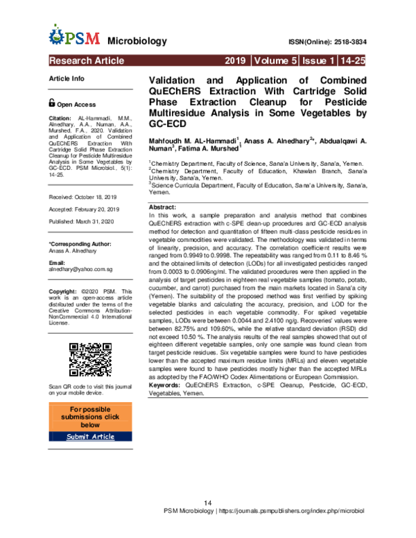 (PDF) Validation and Application of Combined QuEChERS Extraction With Cartridge Solid Phase ...