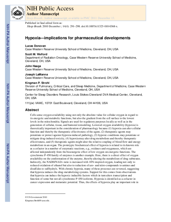 (PDF) Hypoxia—implications for pharmaceutical developments