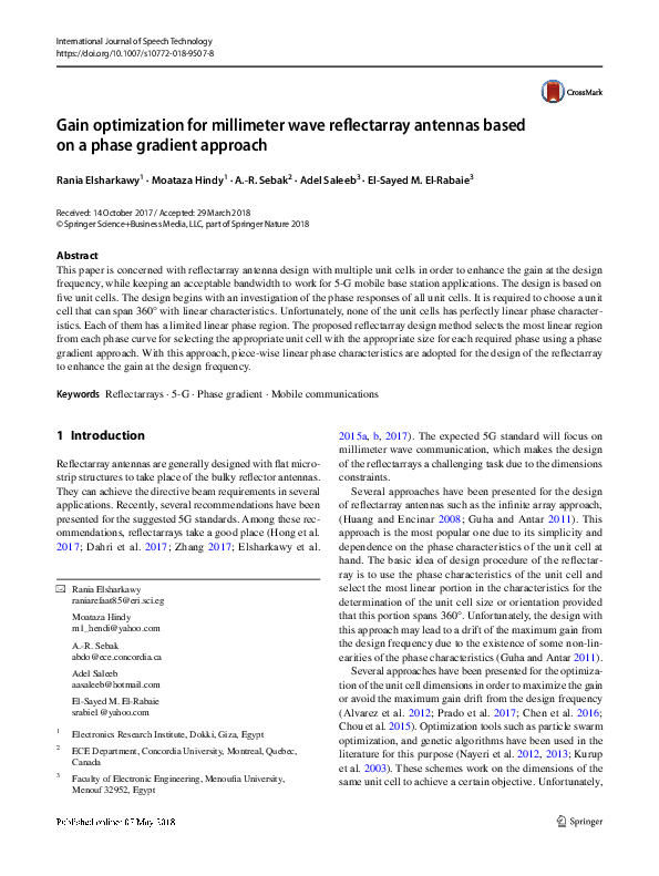 Pdf Gain Optimization For Millimeter Wave Reflectarray Antennas Based On A Phase Gradient